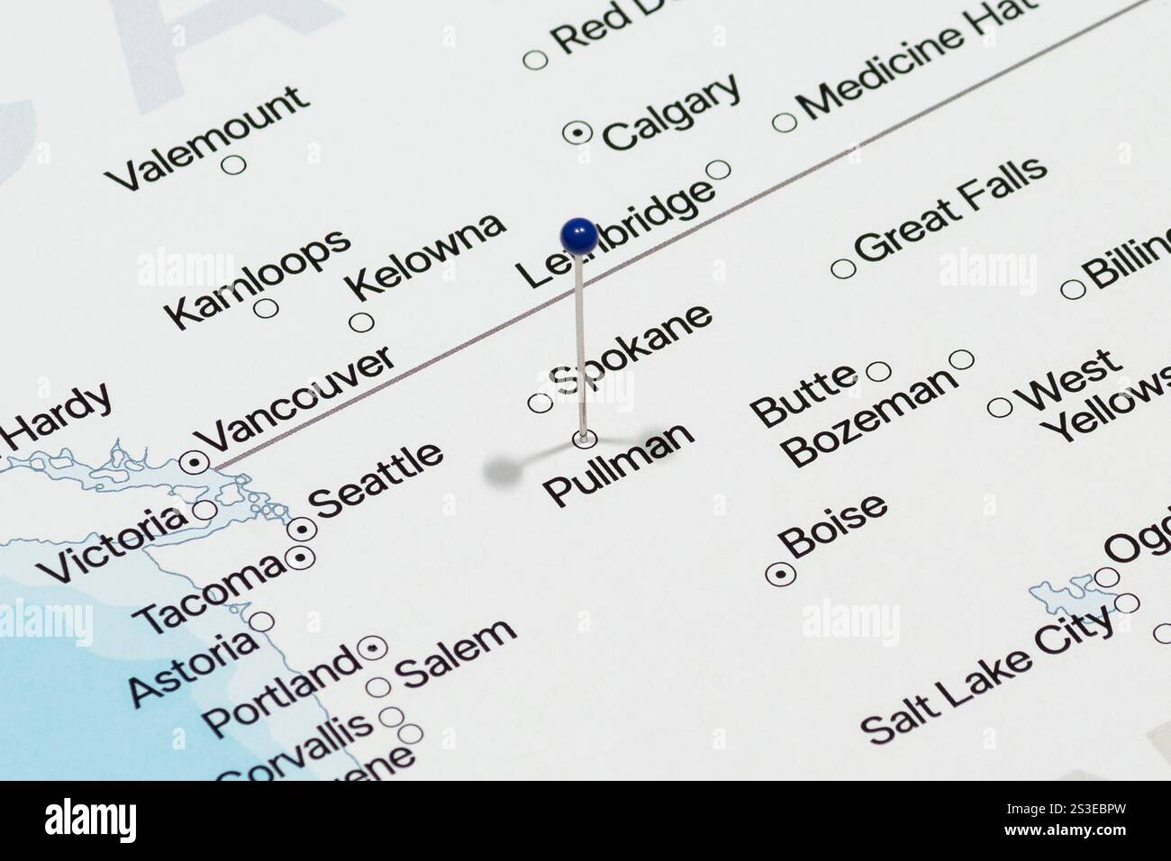 Macro photo of blue pin needle into Pullman city of United States of ...