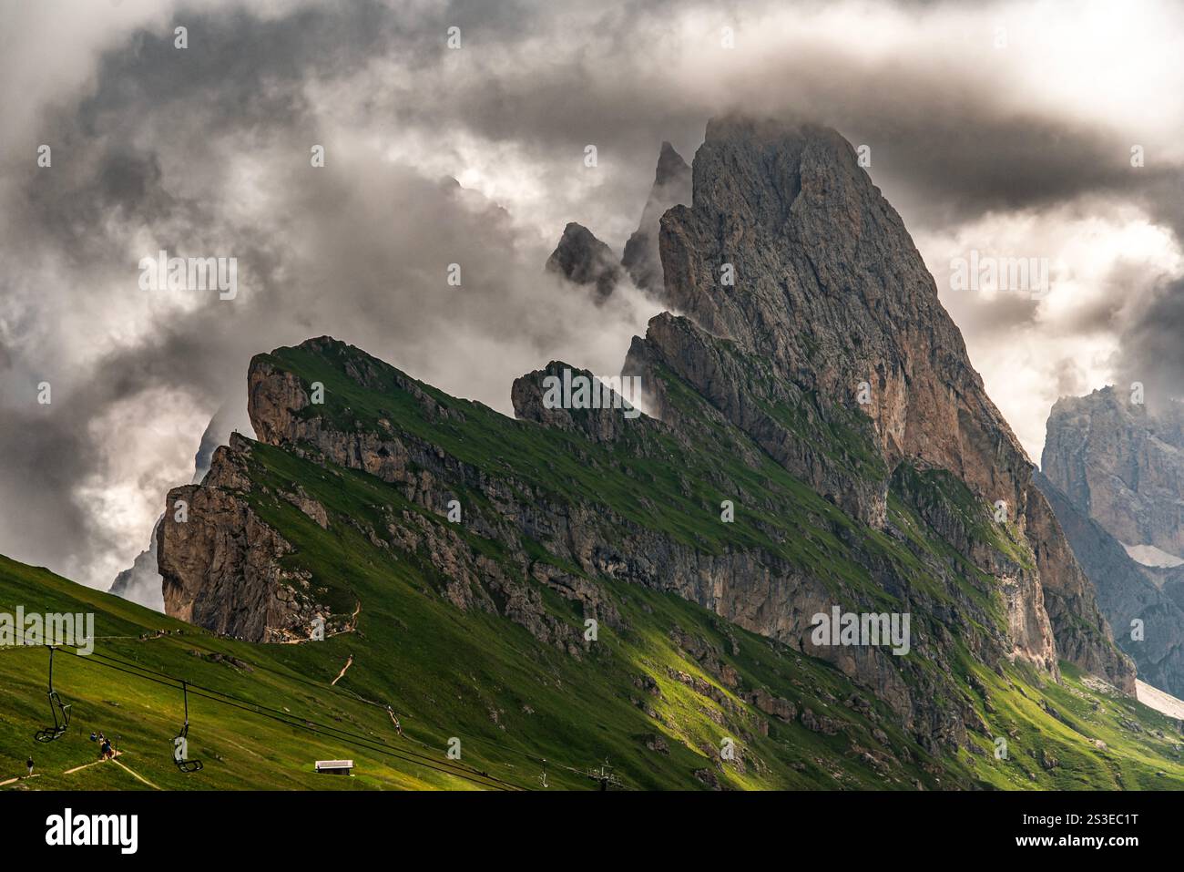 The beautiful peak of Mount Seceda in the Dolomites in Tyrol Stock ...