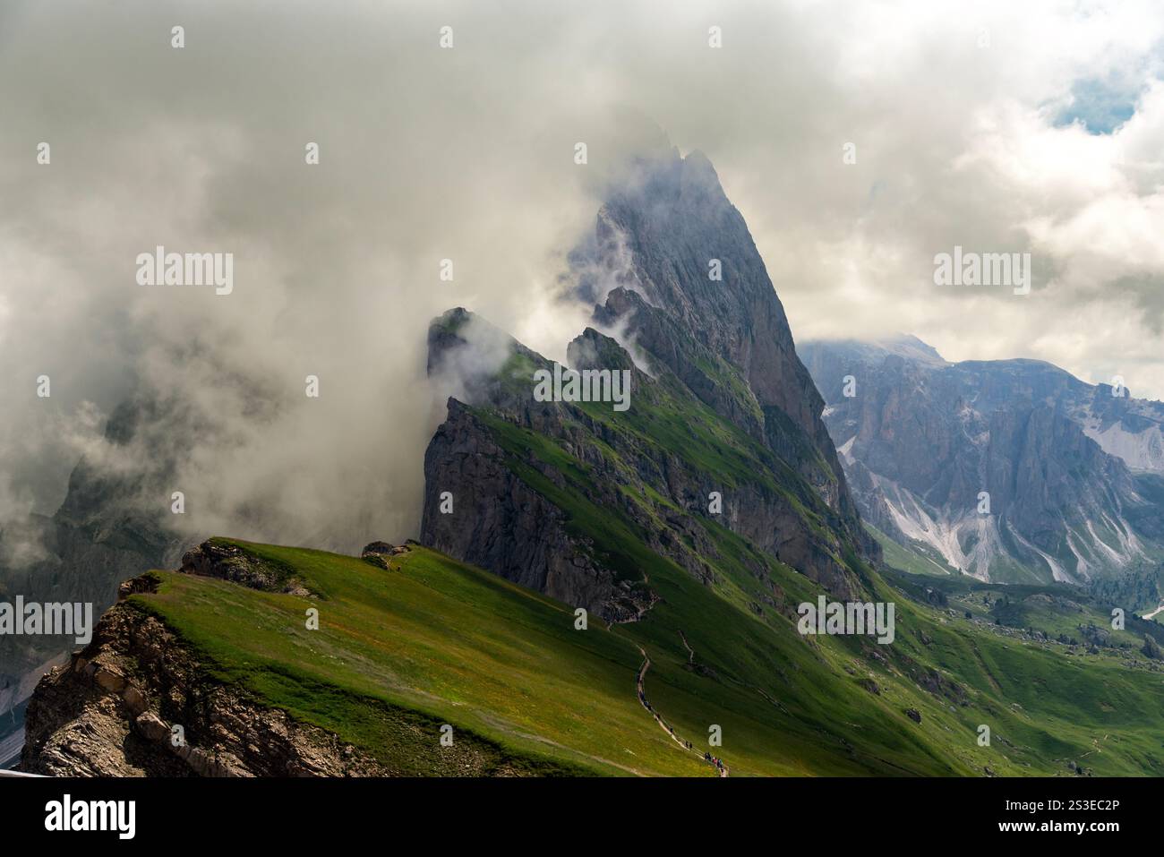 The beautiful peak of Mount Seceda in the Dolomites in Tyrol Stock ...