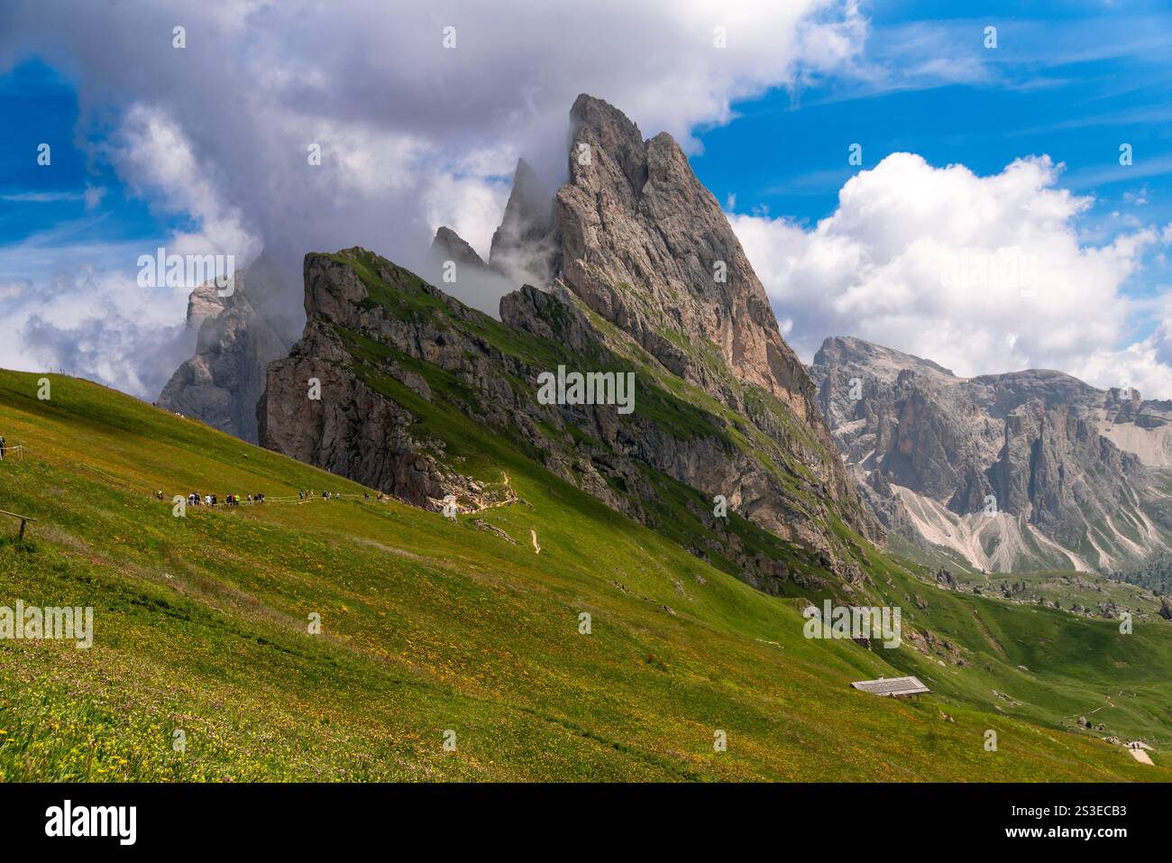 The beautiful peak of Mount Seceda in the Dolomites in Tyrol Stock ...