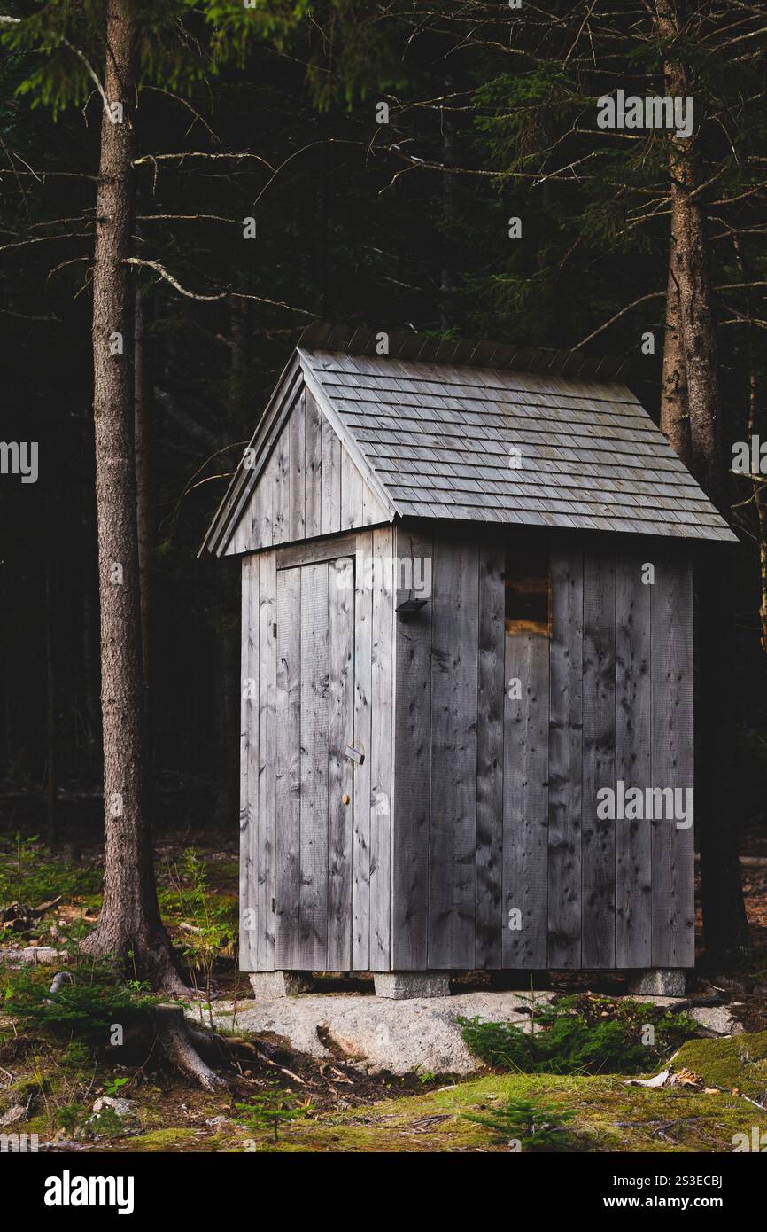 Off Grid Camping Wooden Outhouse in the Woods Stock Photo - Alamy