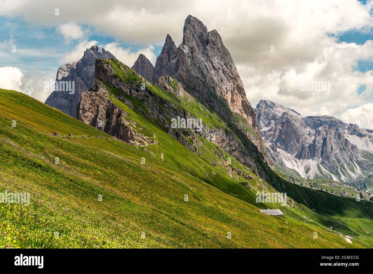 The beautiful peak of Mount Seceda in the Dolomites in Tyrol Stock ...