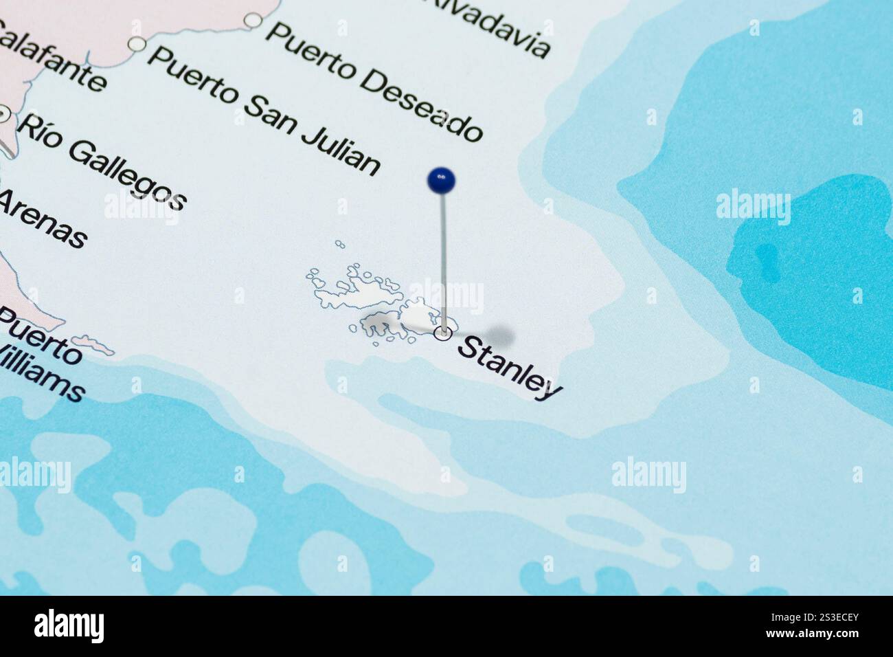 photo of a blue pin needle into stanley city of Falkland Islands ...