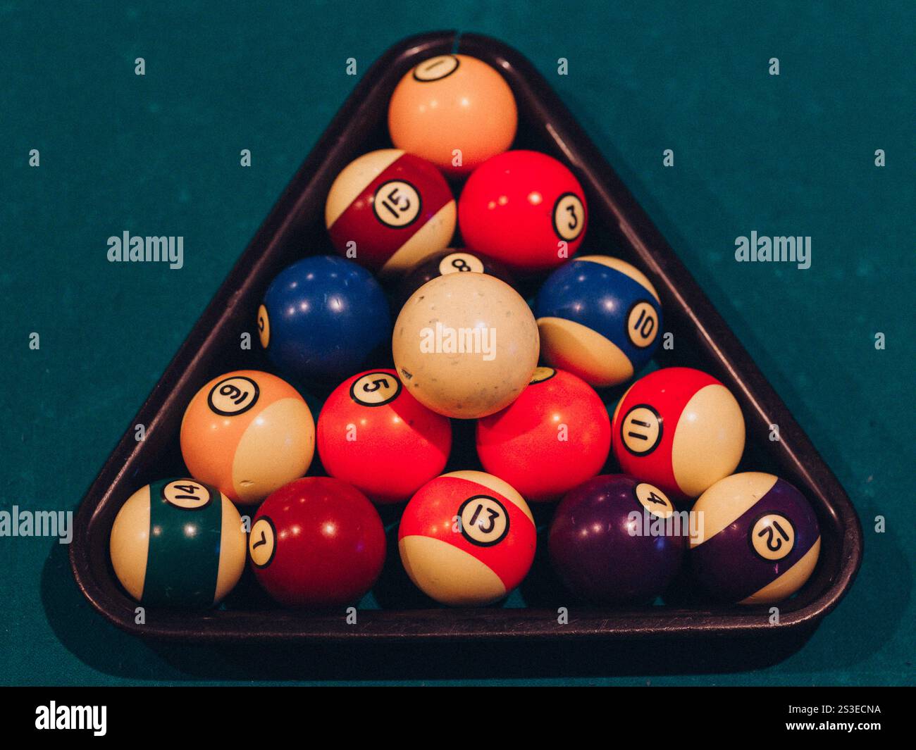 Billiard Triangle Pool Game Balls and Green Felt Background Stock Photo ...