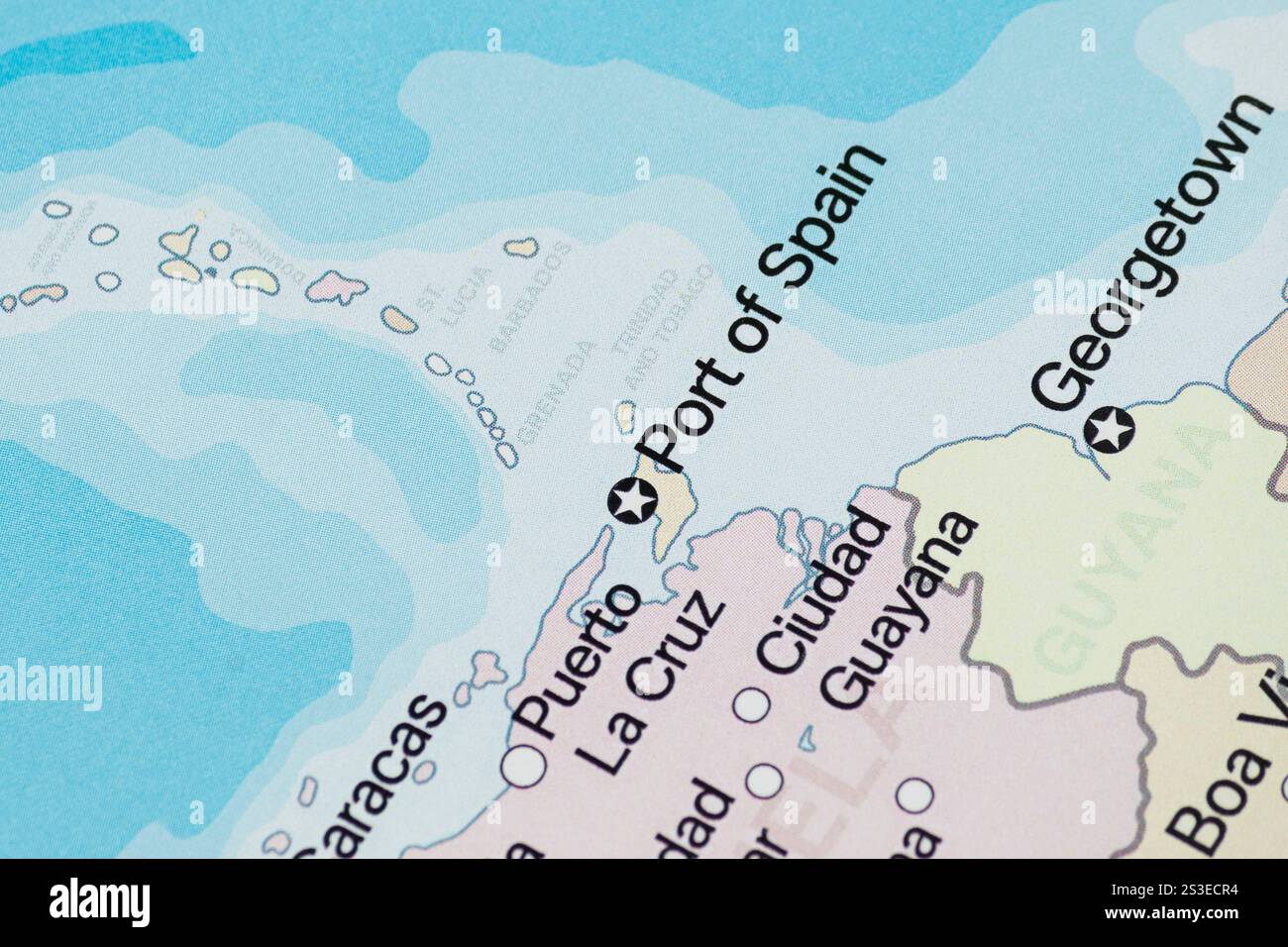 Close up to a Trinidad and Tobago political map with most important ...