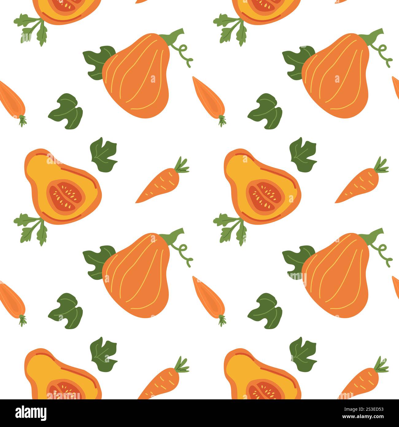 Seamless pattern of butternut squash and carrots on white background ...