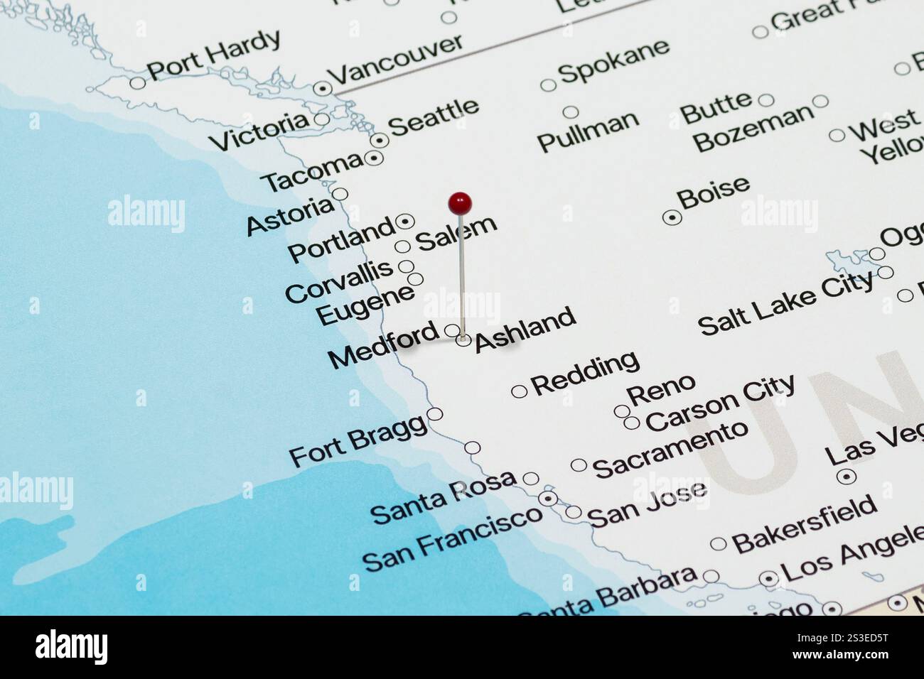 Macro photo of a red pin needle into Ashland city of United States of ...