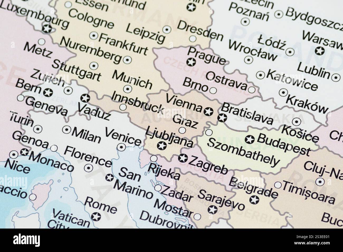 Close up to a Austria political map with most important cities and ...