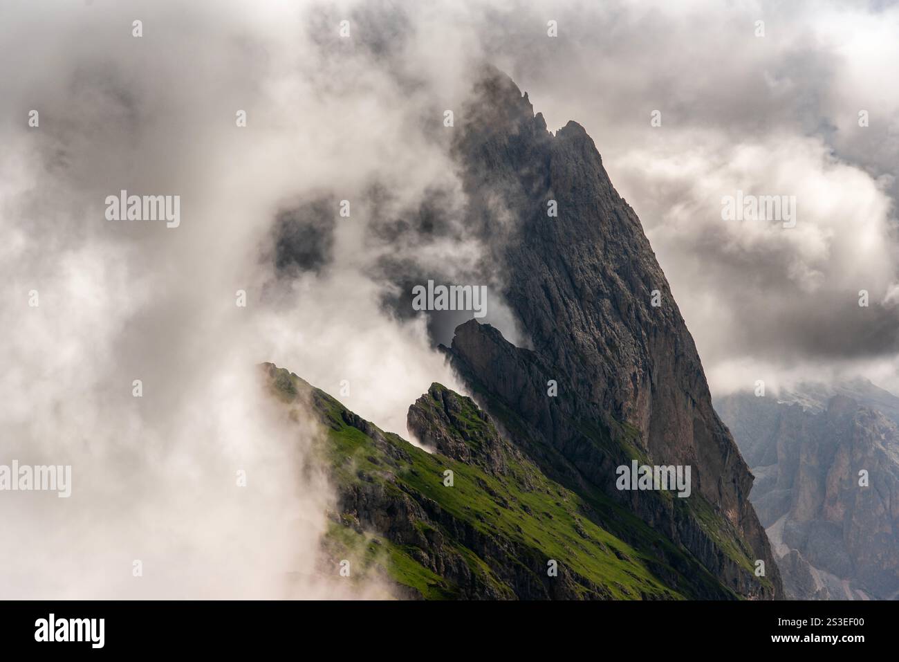 The beautiful peak of Mount Seceda in the Dolomites in Tyrol Stock ...