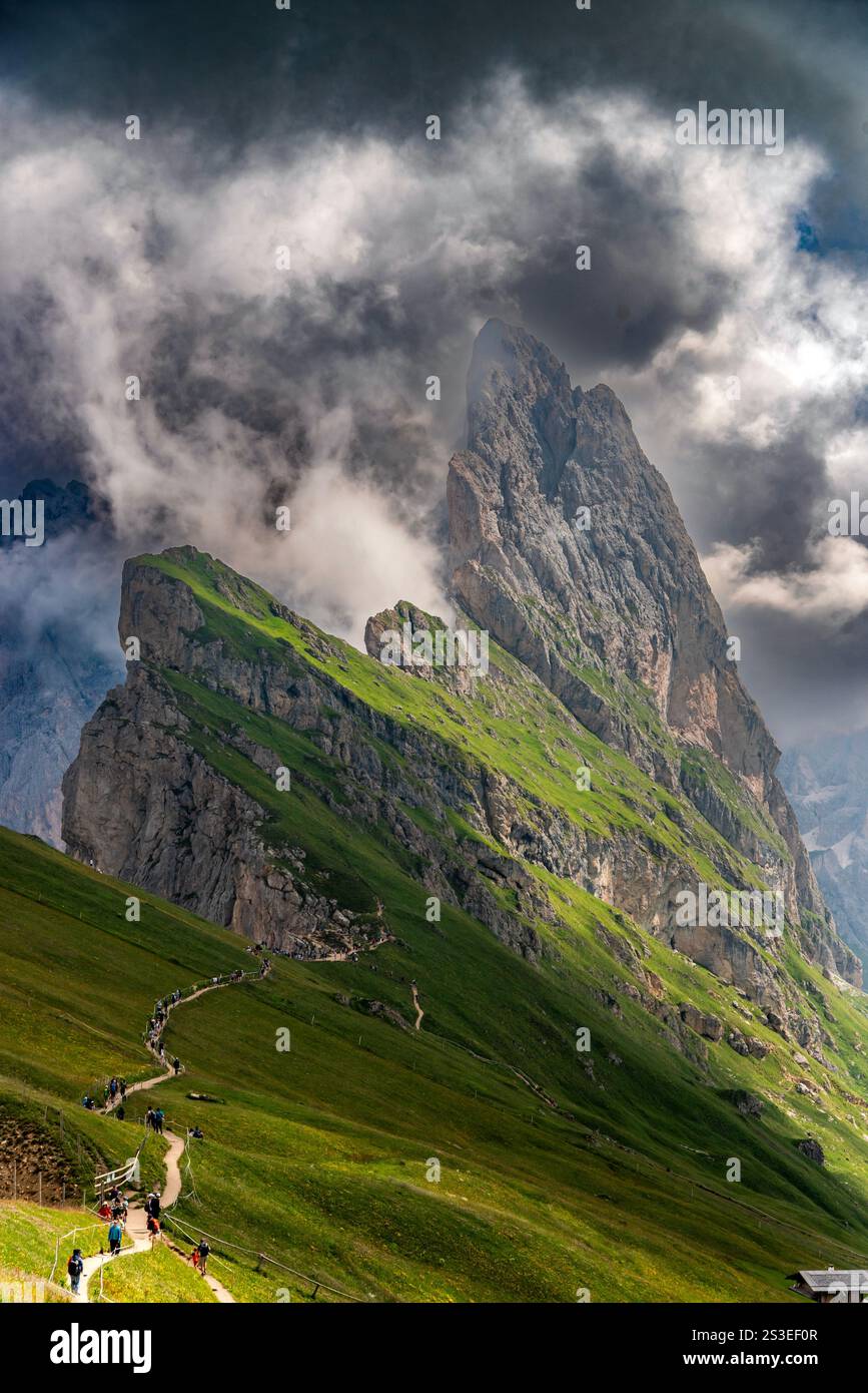 The beautiful peak of Mount Seceda in the Dolomites in Tyrol Stock ...
