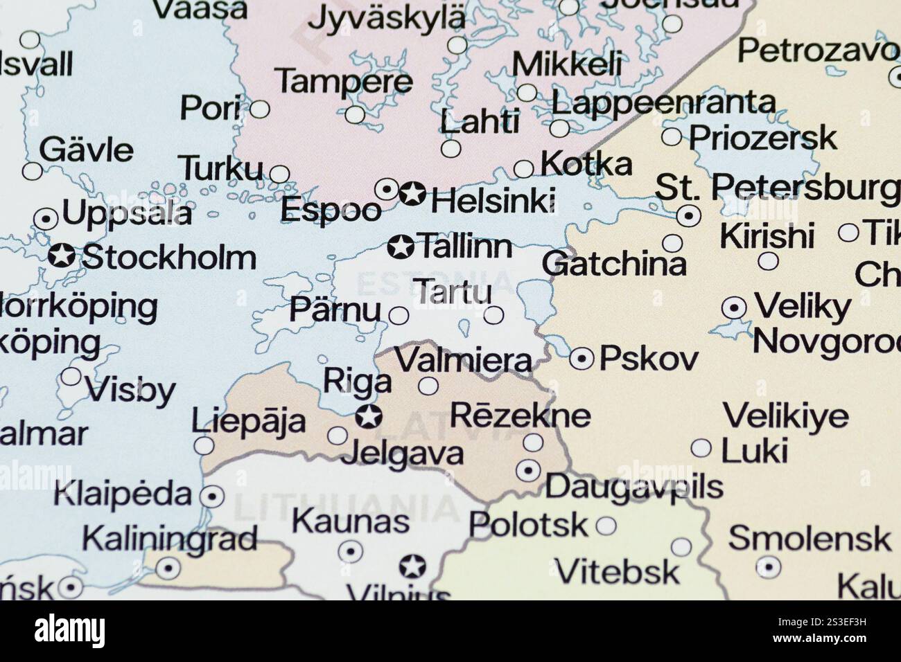 Close up to a Estonia political map with most important cities and ...