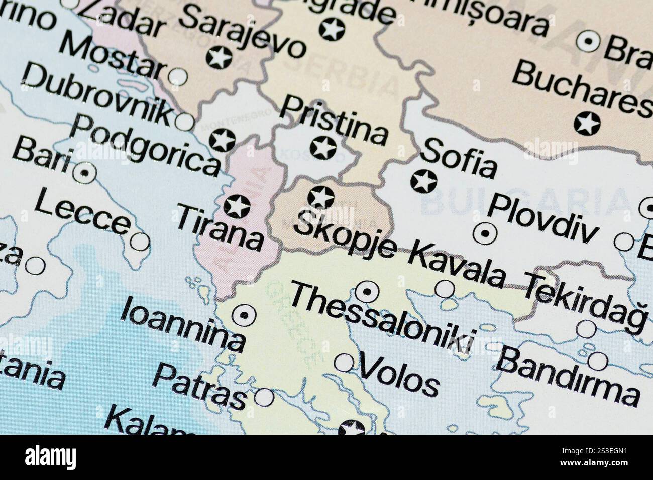 Close up to a North Macedonia political map with most important cities ...