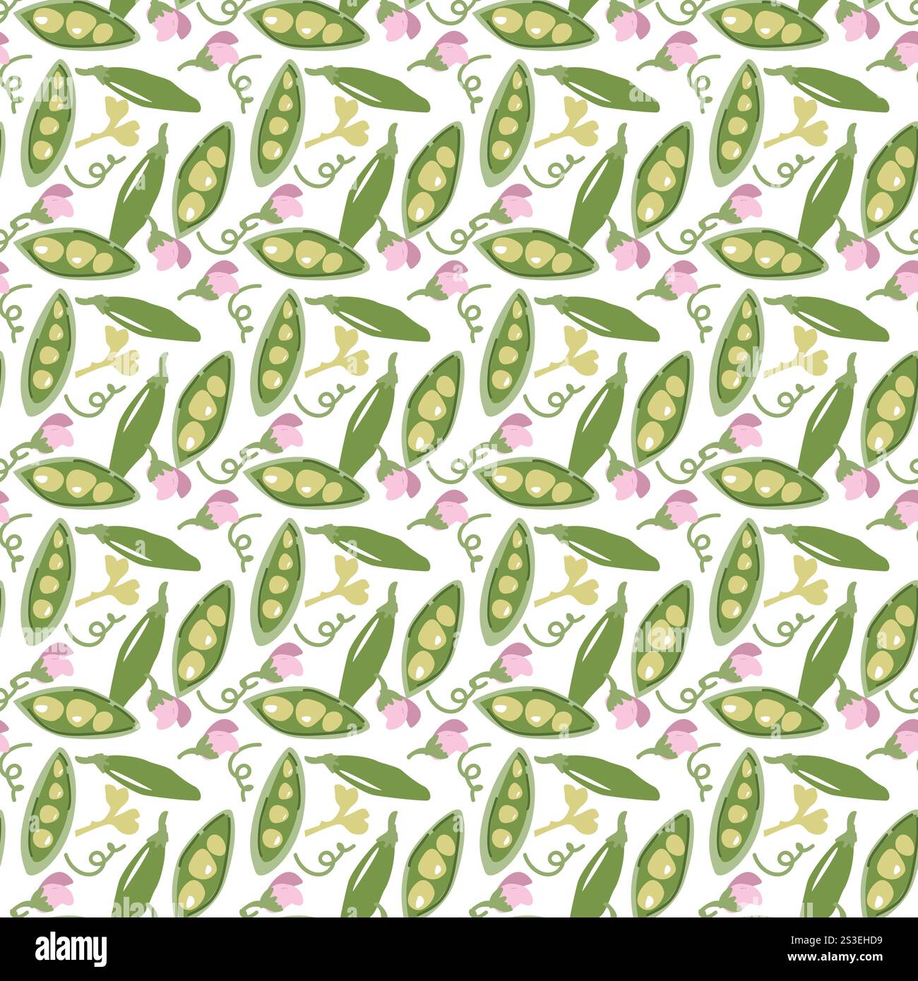 Green pea and pink flower pattern with leaves on white background Stock ...