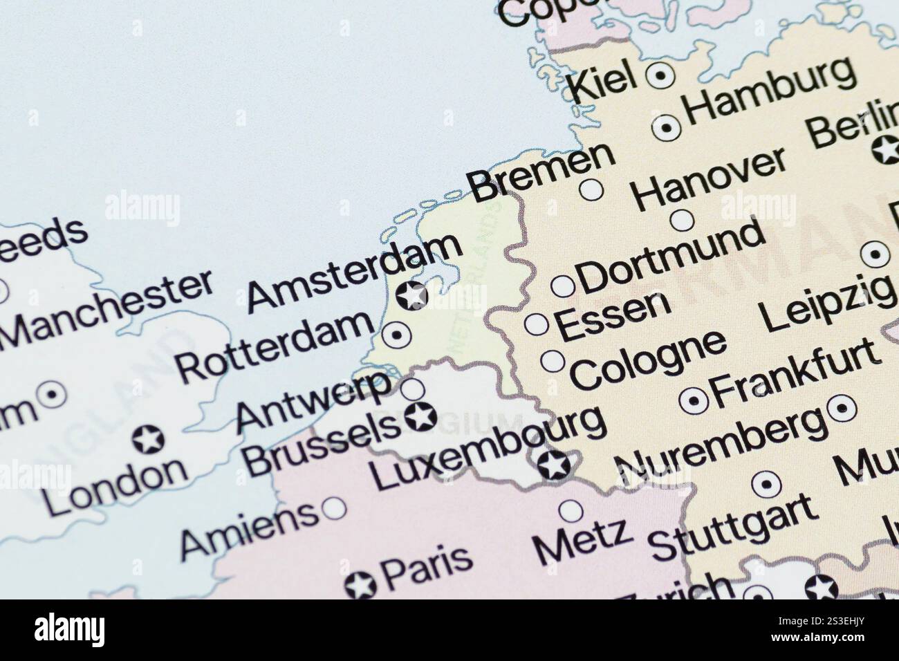 Close up to a Netherlands political map with most important cities and ...