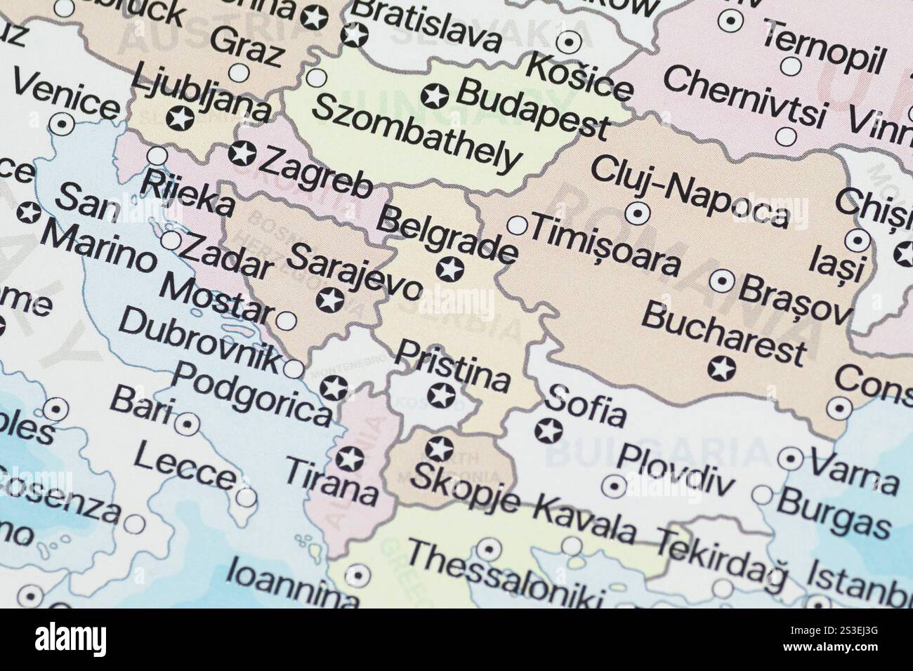 Close up to a Serbia political map with most important cities and ...