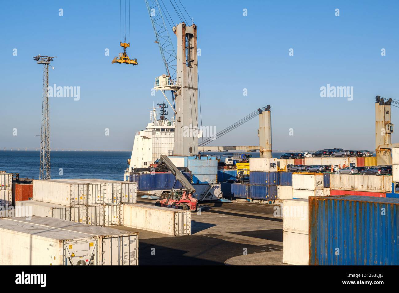 Maritime logistics and transportation scene at commercial seaport ...