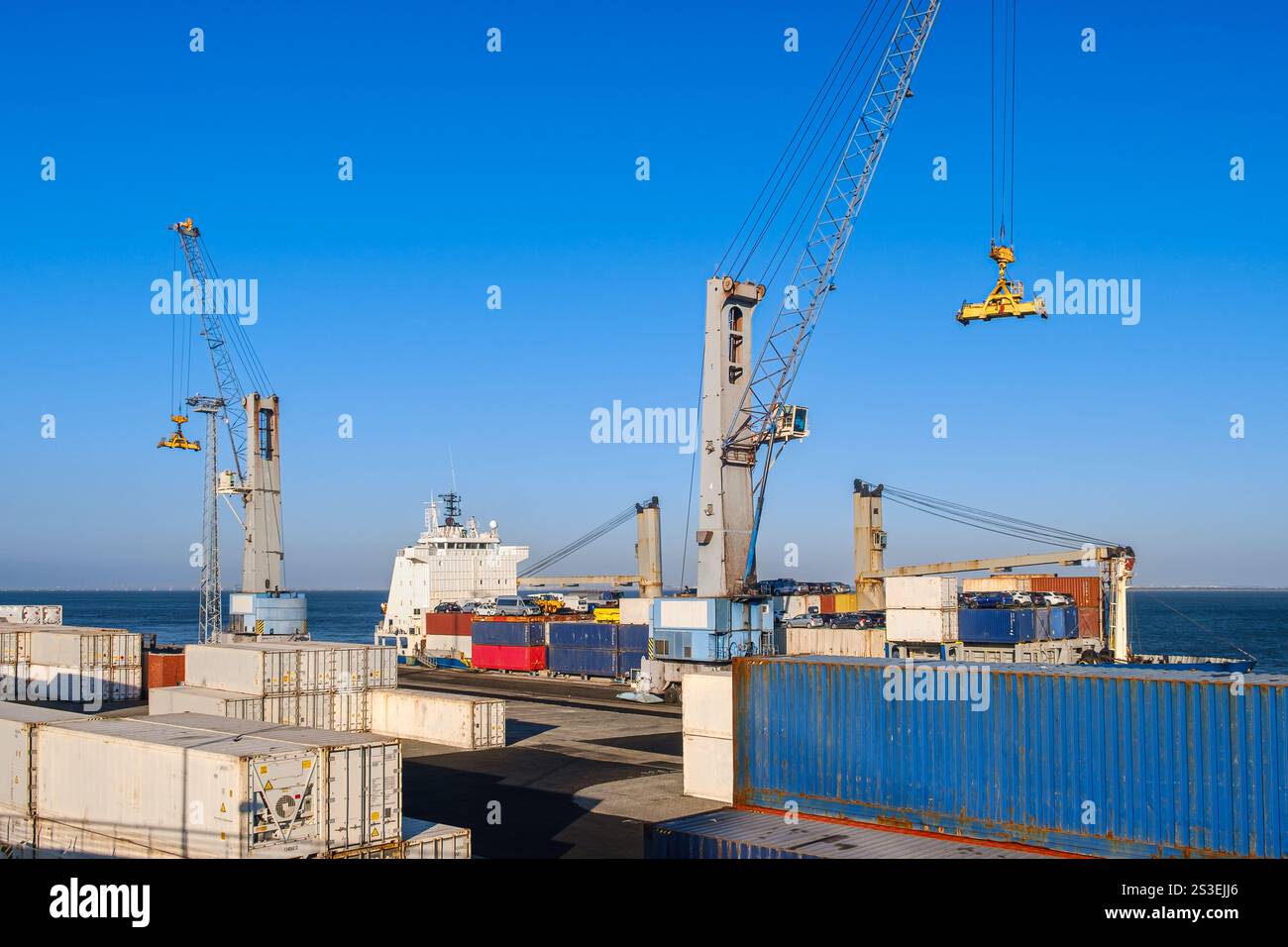 Maritime logistics and transportation scene at commercial seaport ...