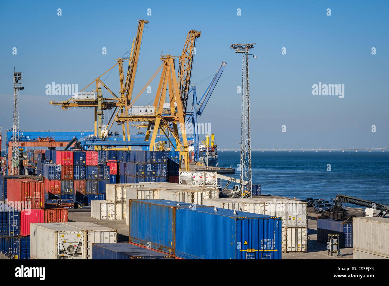 Maritime logistics and transportation scene at commercial seaport with ...