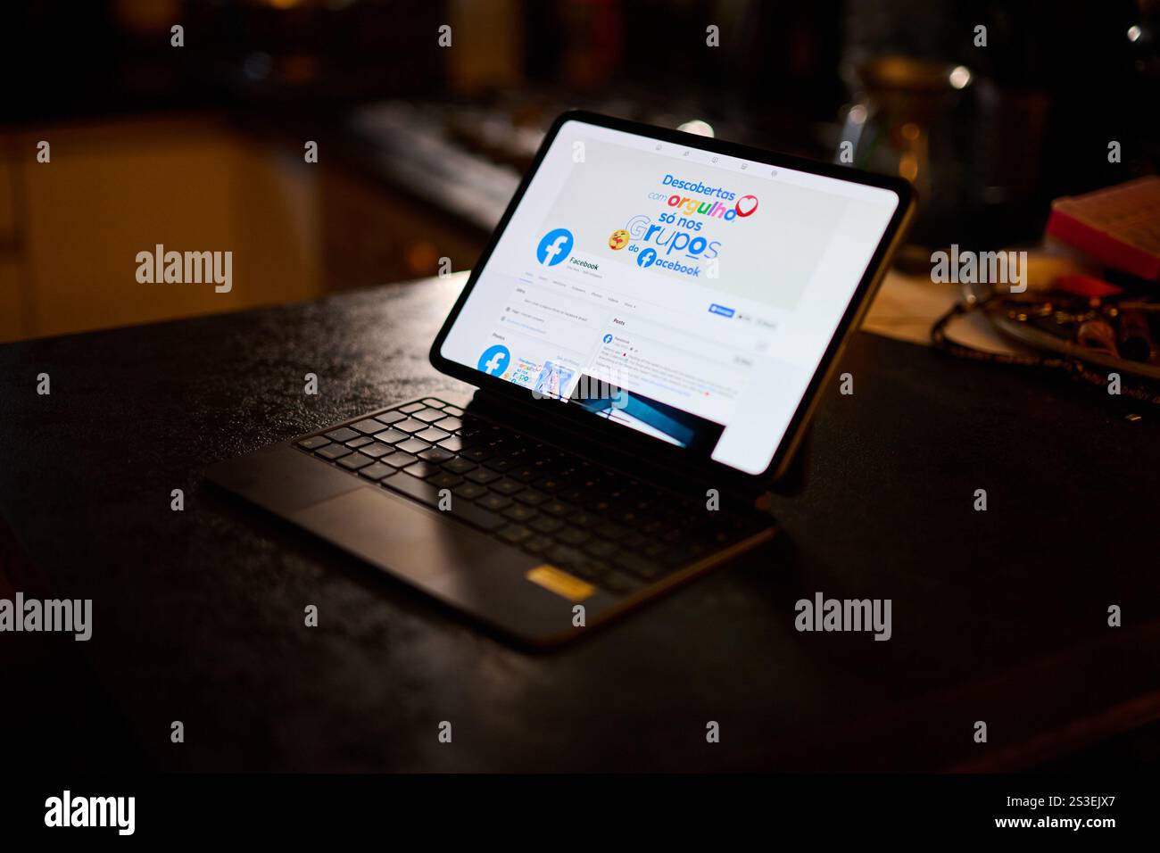 The Facebook homepage is seen on a computer screen in this illustration ...