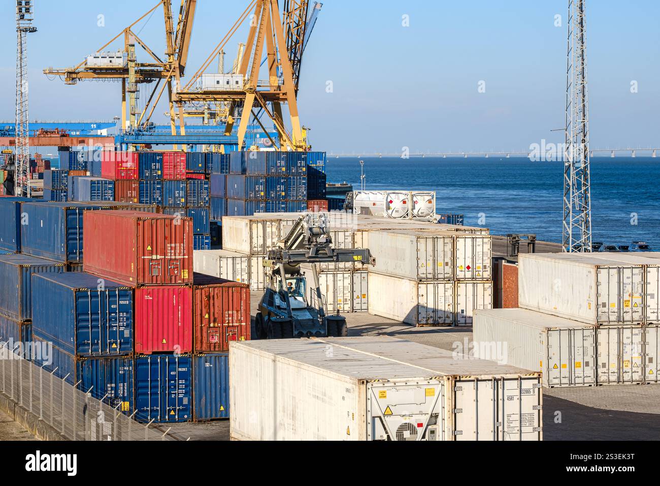 Maritime logistics and transportation scene at commercial seaport with ...