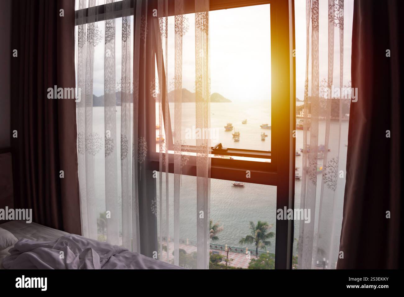 Hotel window view with a sea bay in Vietnam Stock Photo - Alamy