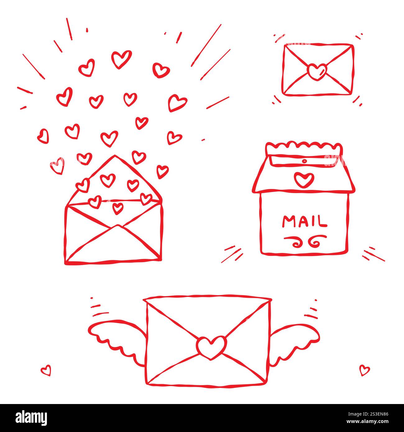 Doodle hand-drawn set of love letters and a mailbox Stock Vector Image ...