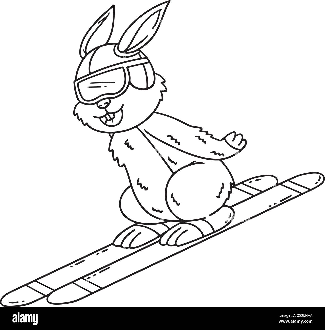 Ski Jumping Bunny Isolated Coloring Page for Kids Stock Vector Image ...