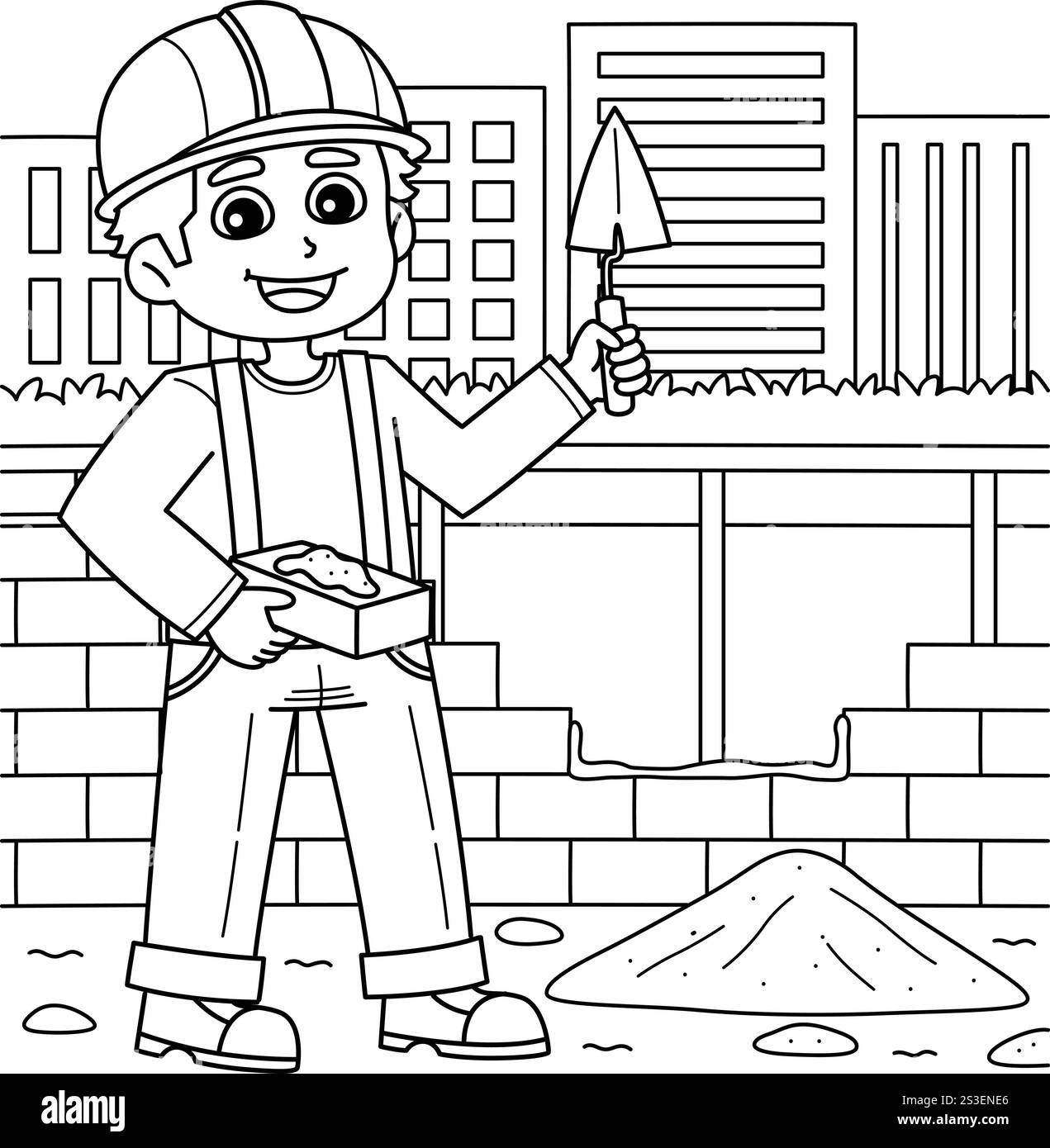 Construction Worker Mason Coloring Page for Kids Stock Vector Image ...