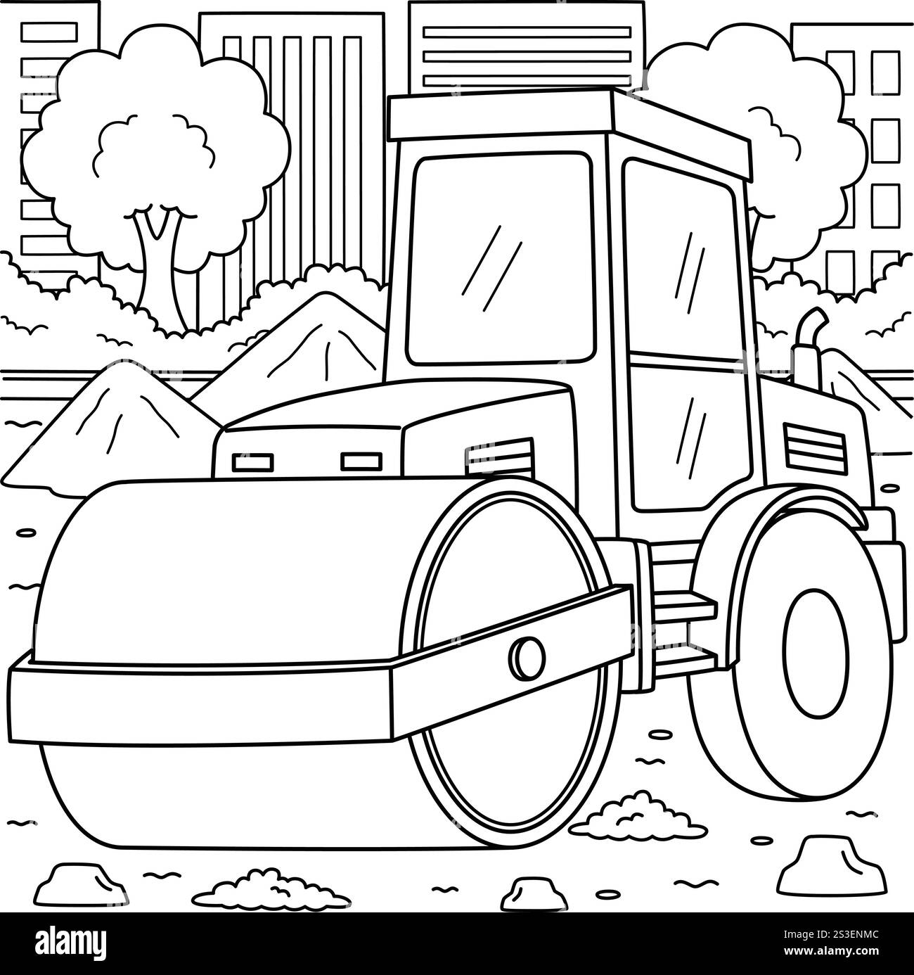 Construction Road Roller Coloring Page for Kids Stock Vector Image ...