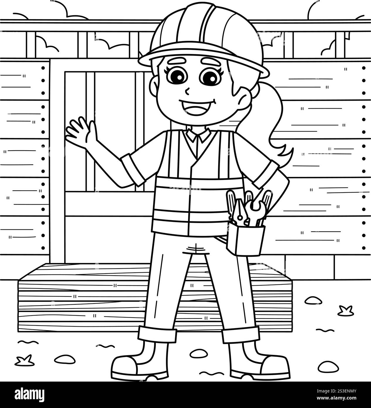 Female Construction Worker Coloring Page for Kids Stock Vector Image ...