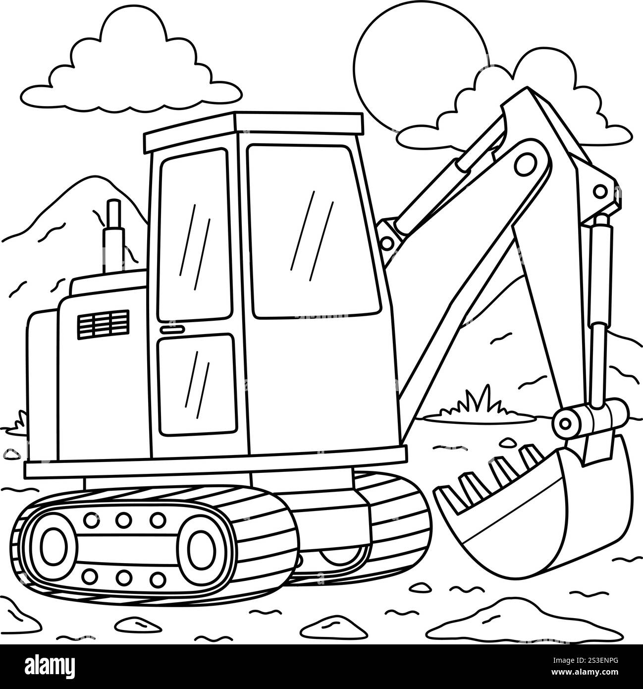 Construction Excavator Coloring Page for Kids Stock Vector Image & Art ...