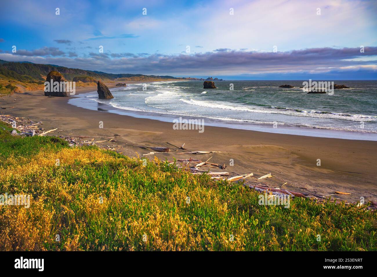 Sunset at Pistol River State Scenic Viewpoint of Meyers Creek Beach ...