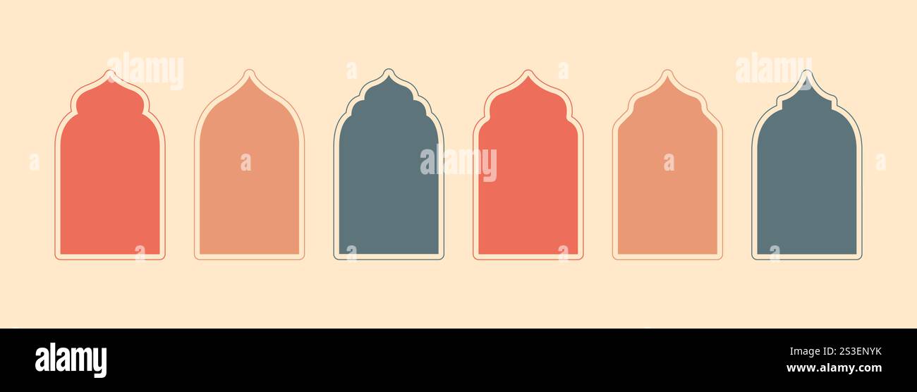 Islamic window frames and arches in flat style. Arabic muslim oriental ...