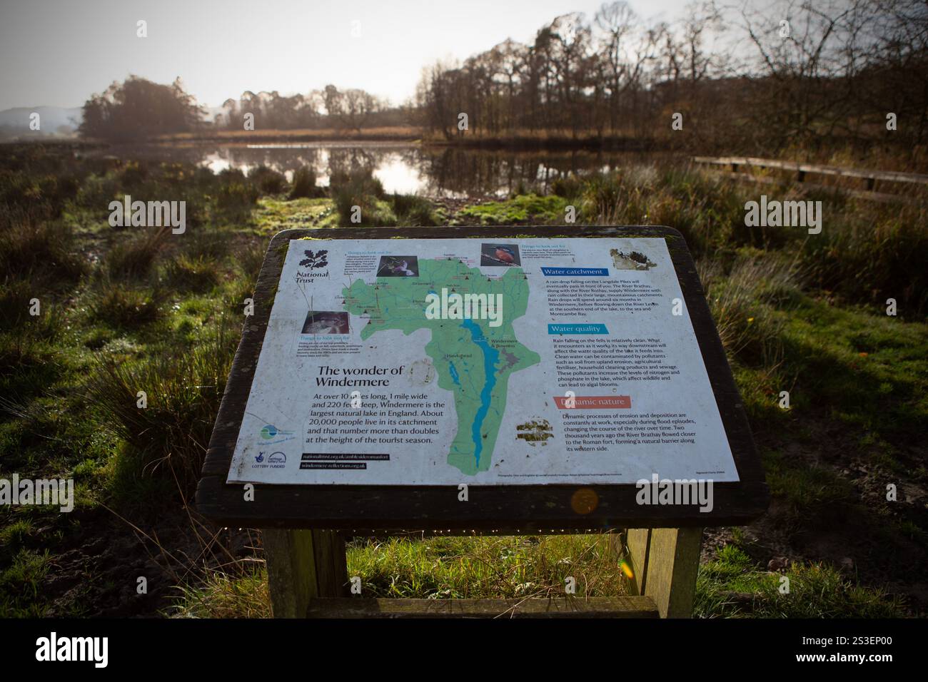 A National Trust map of Lake Windermere in the Lake District in England ...