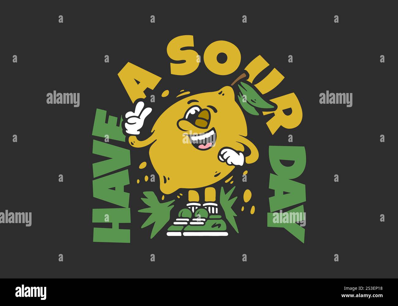 Have a sour day. Mascot character of lemon fruit in flat art style ...