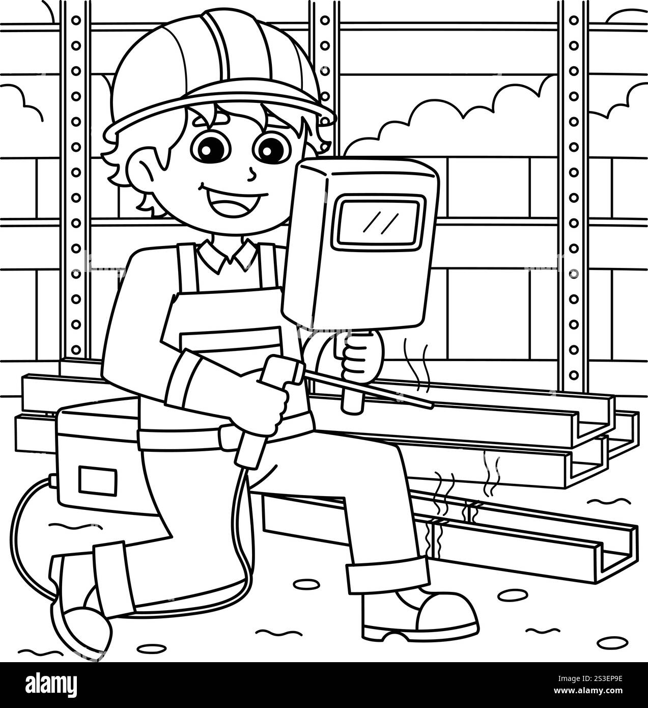 Construction Worker Welder Coloring Page for Kids Stock Vector Image ...