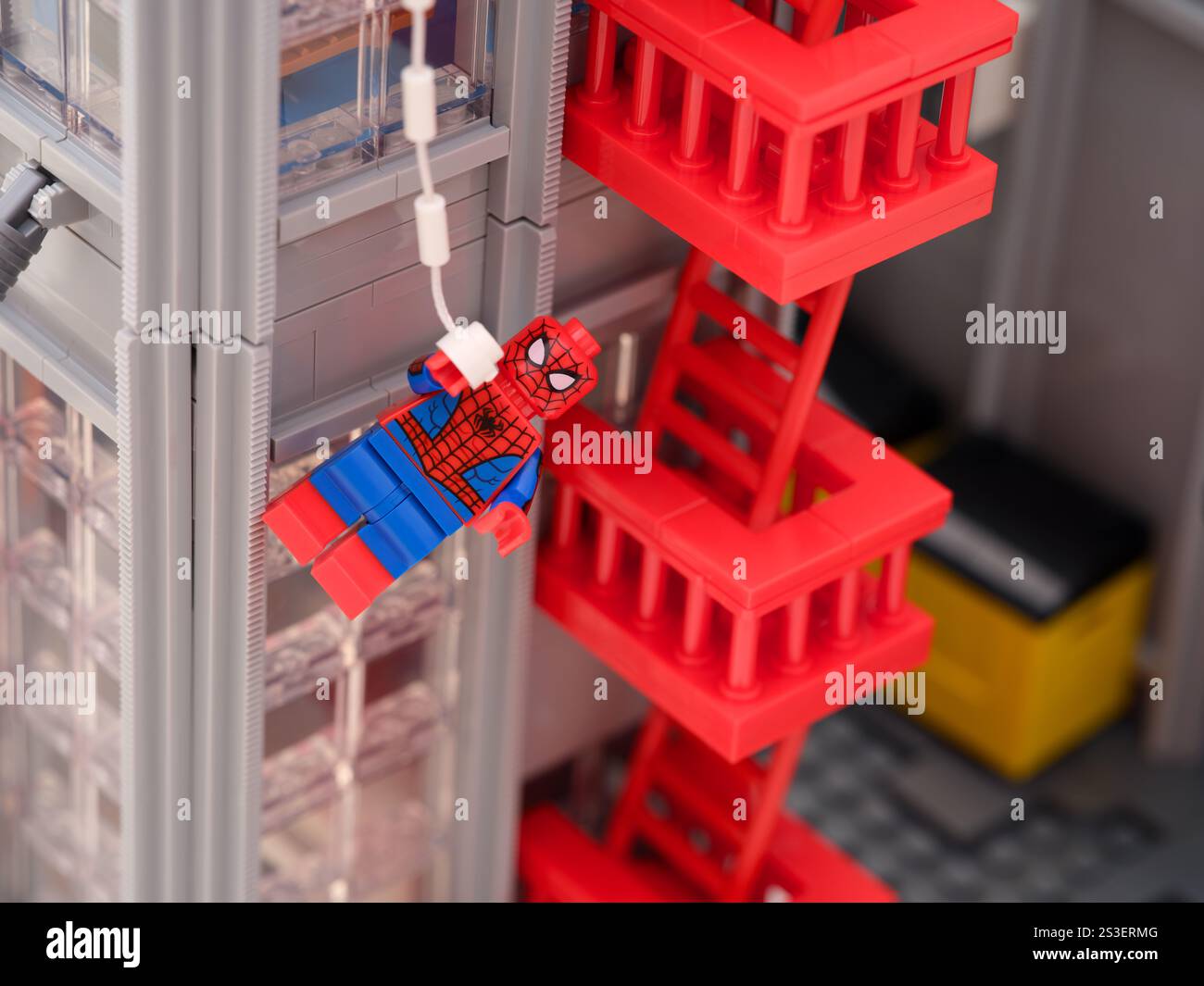 Tambov, Russian Federation - January 06, 2025 Lego Spiderman minifigure ...