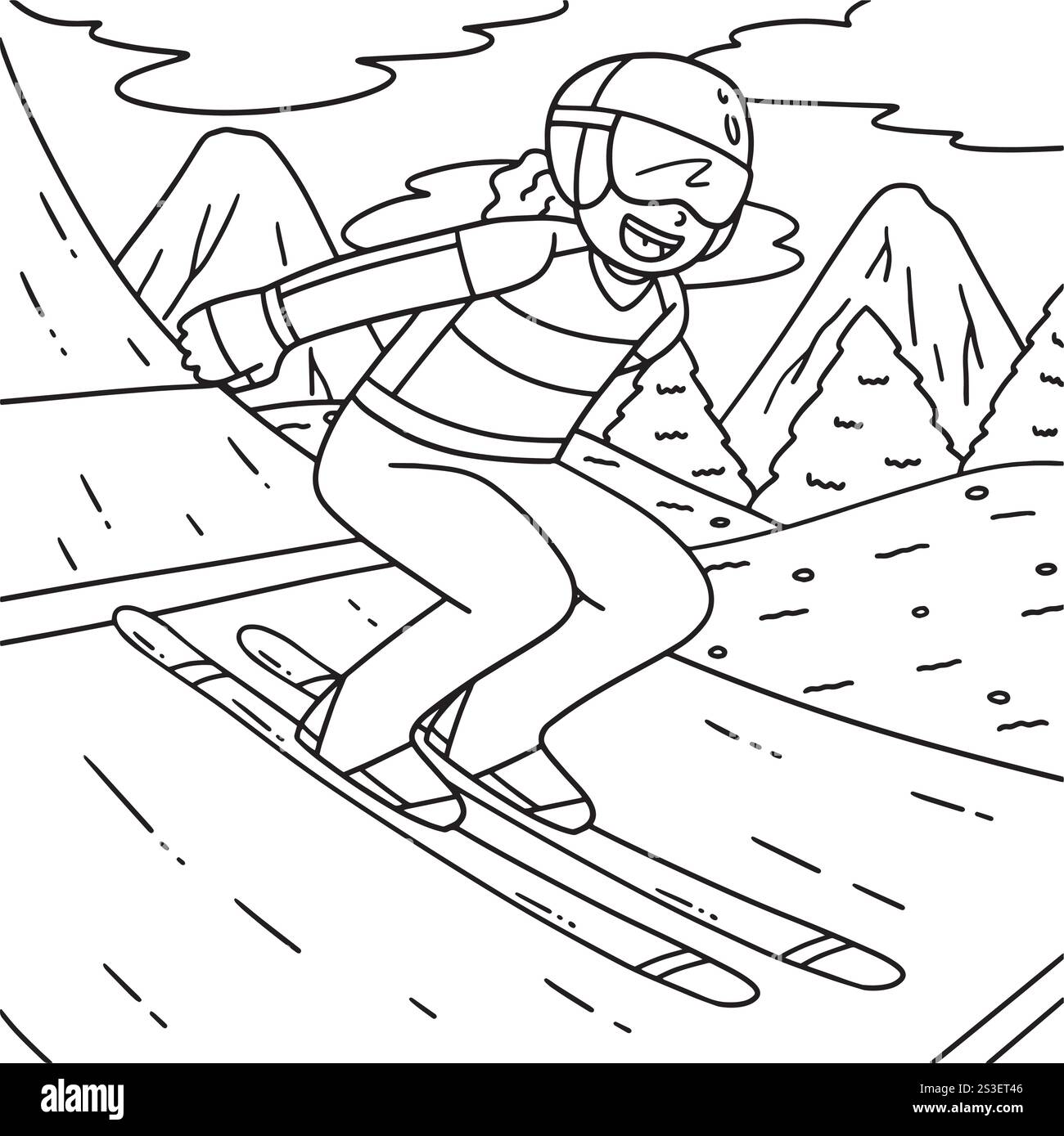 Female Ski Jumper Reaching Out Run Coloring Page Stock Vector Image ...