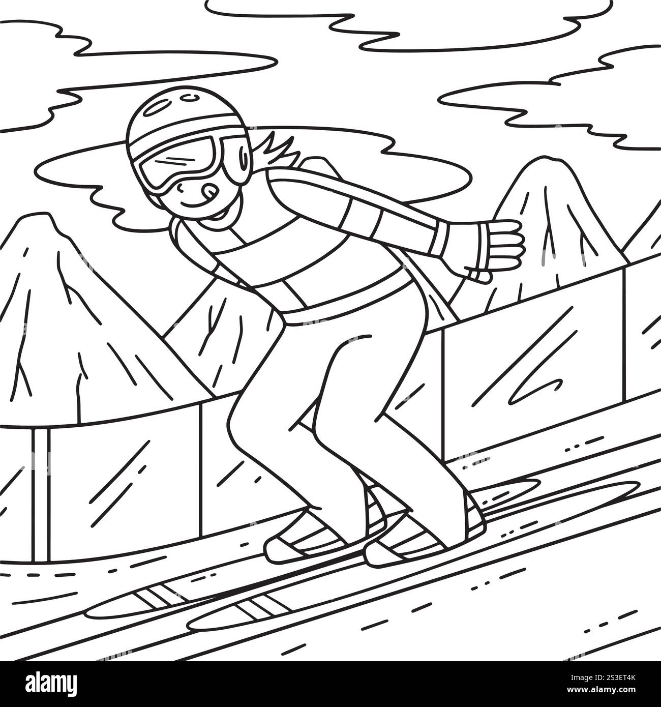 Ski Jumping Female Ski Jumper Sliding Coloring Stock Vector Image & Art ...