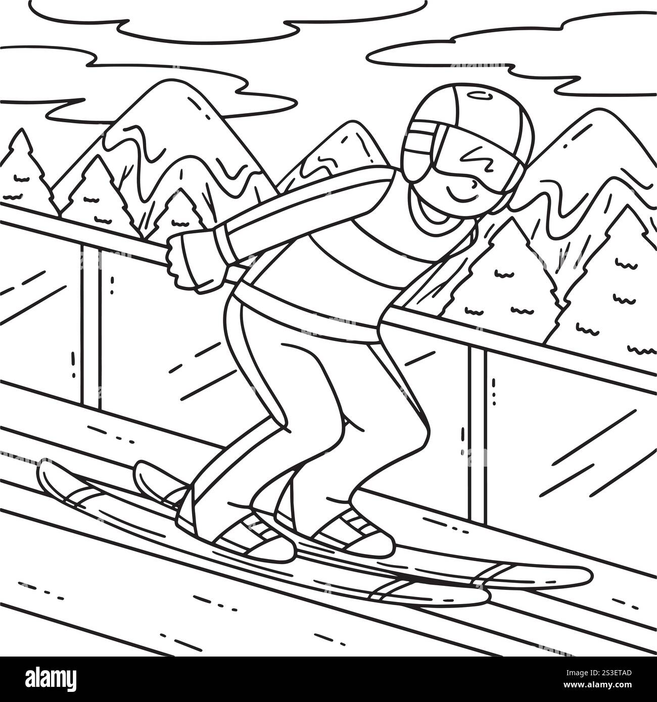 Female Ski Jumper Reaching Out Run Coloring Page Stock Vector Image ...