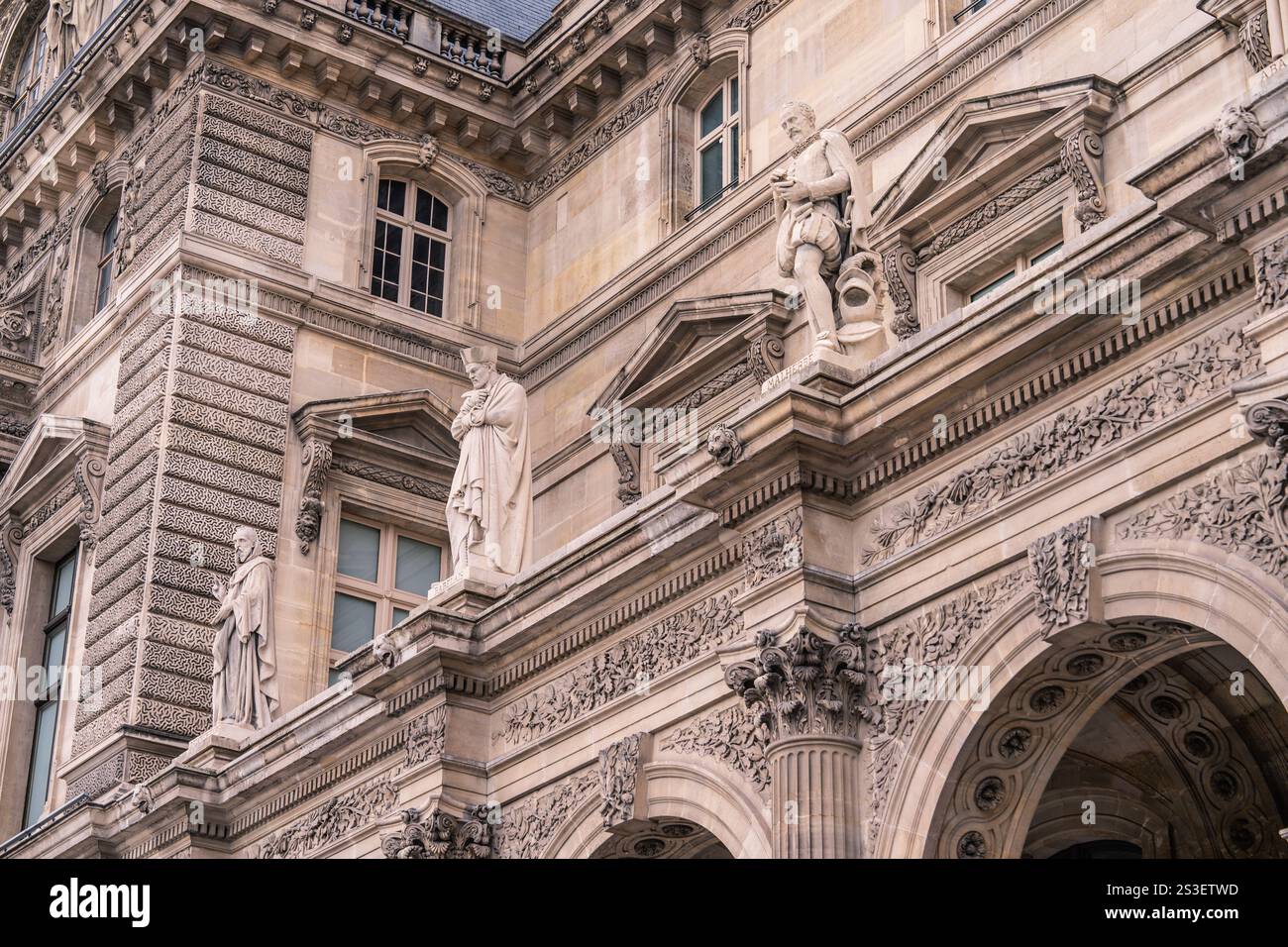 Architectural details and sculptures on the facade of a historic museum ...