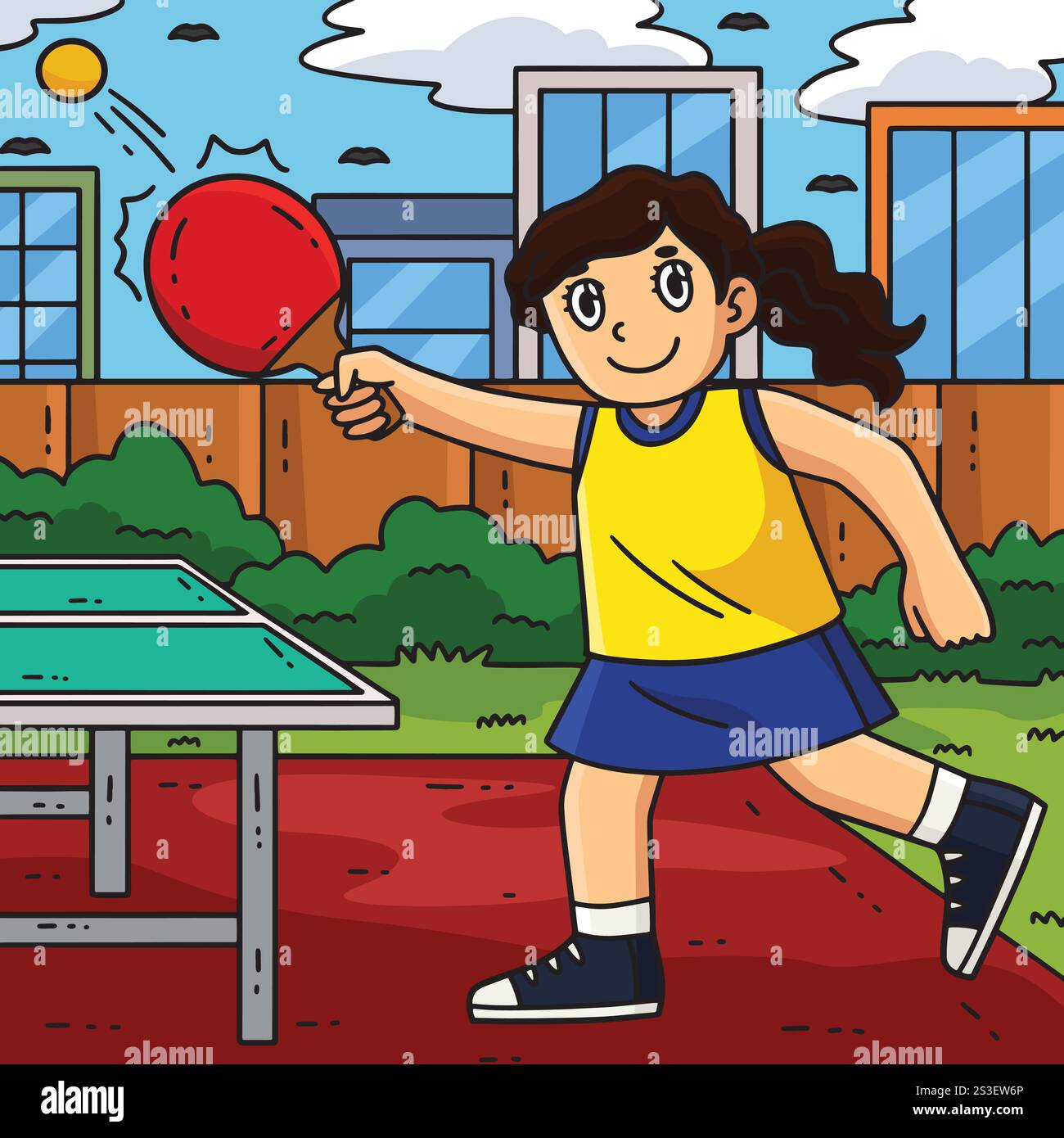 Female Table Tennis Player Hitting a Ball Colored Stock Vector Image ...