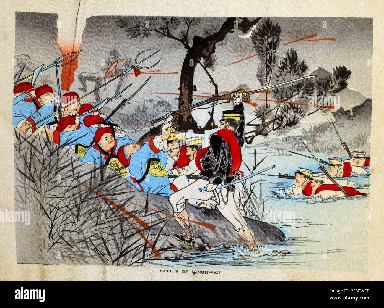 Battle of Seonghwan, Korea. Colour woodblock print scene from the Japan ...