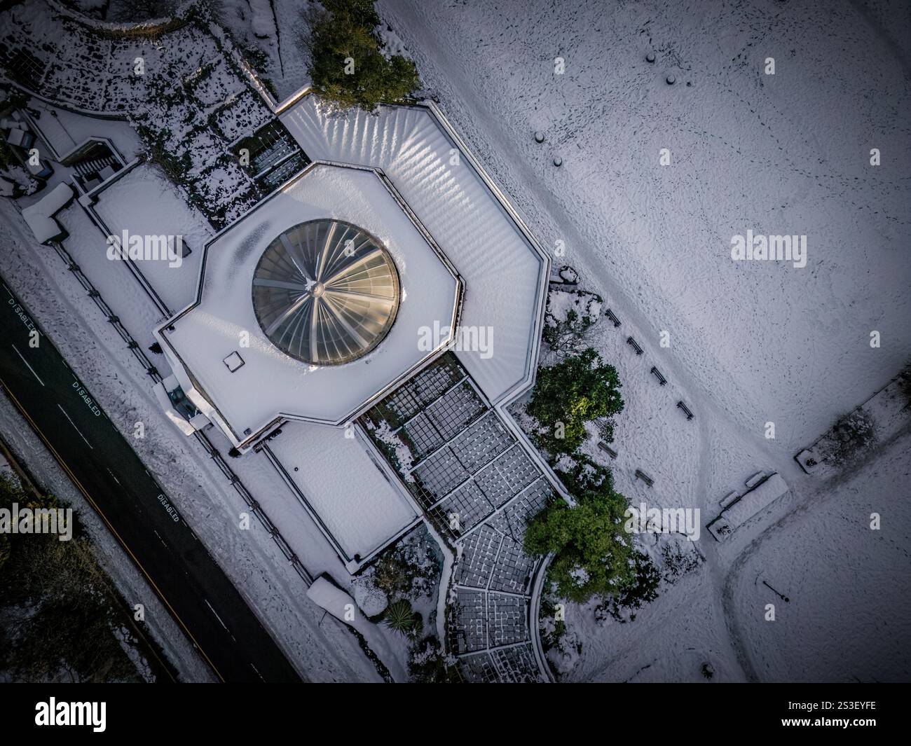 Top down view of the Sun Pavilion in the Valley Gardens. 9 January 2025. Harrogate, North ...