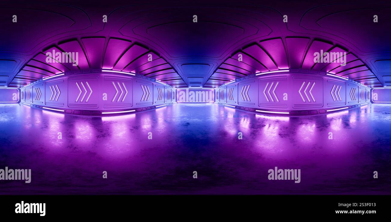 Neon club. Futuristic room virtual reality map. Spherical hdri panorama ...