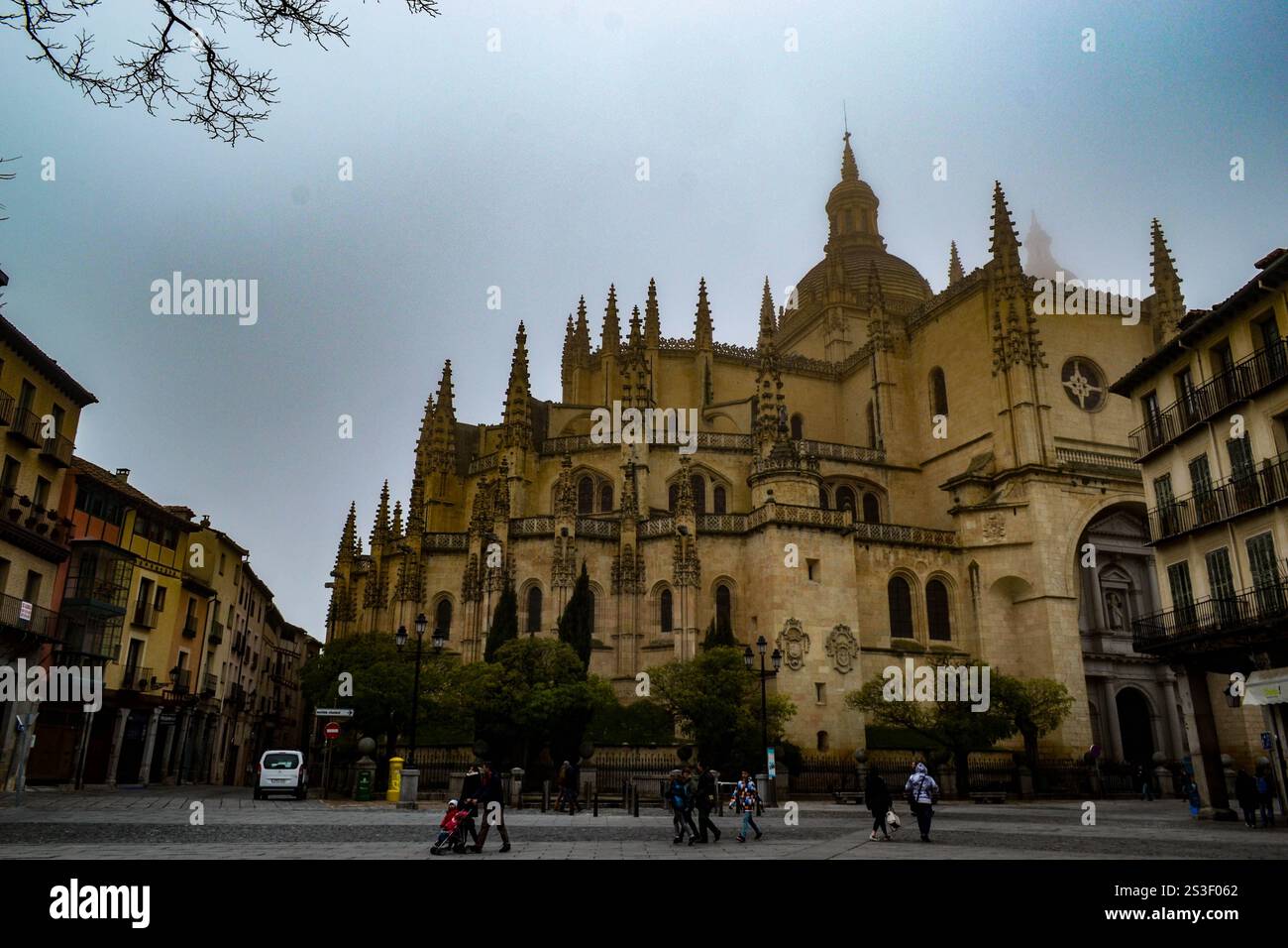A captivating, misty image of Segovia Cathedral, a stunning example of ...
