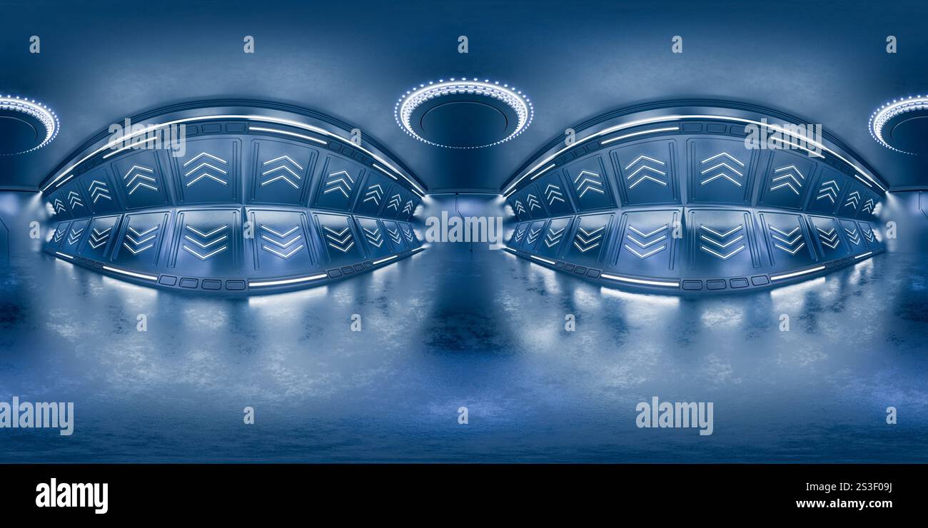 Spherical hdri panorama 360 degrees in the interior of a dark garage ...