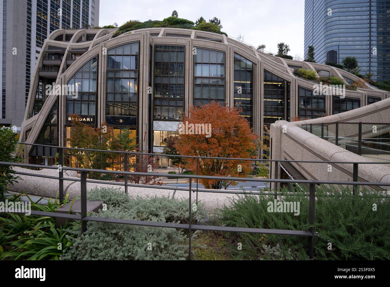 Azabudai Hills outdoor view in day time. Azabudai Hills exteior view from the distance in Tokyo ...