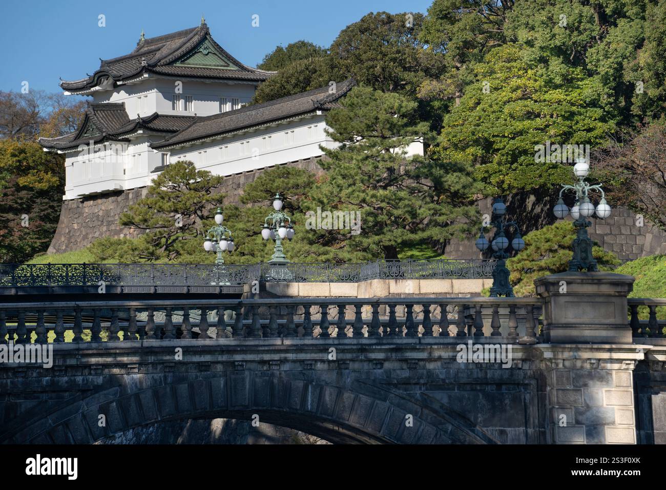 Nijubashi Bridge and castle at Imperial palace in Chiyoda city, Tokyo ...