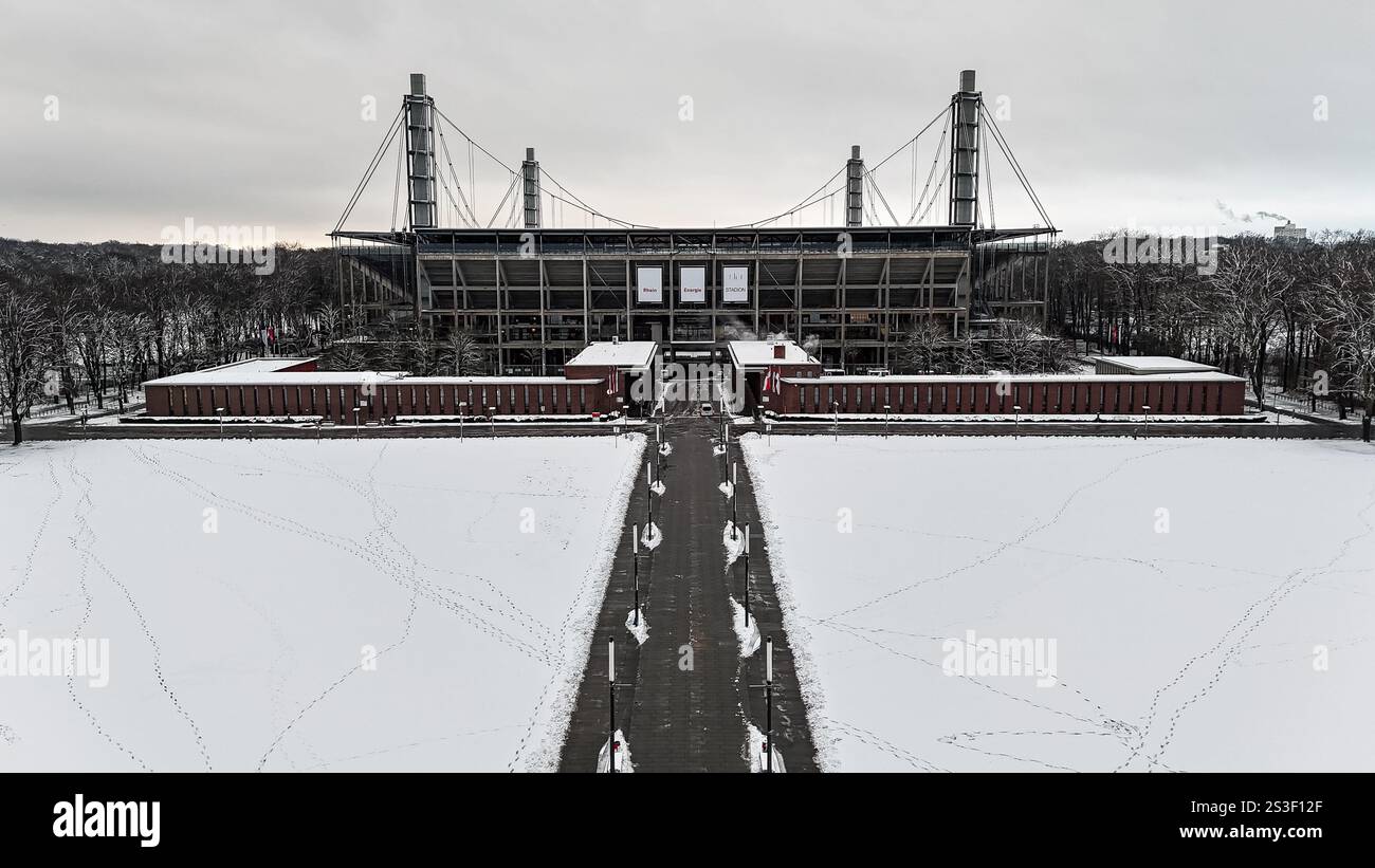COLOGNE, GERMANY - 9 JANUARY, 2025: Winter, snow and Rhein Energie ...